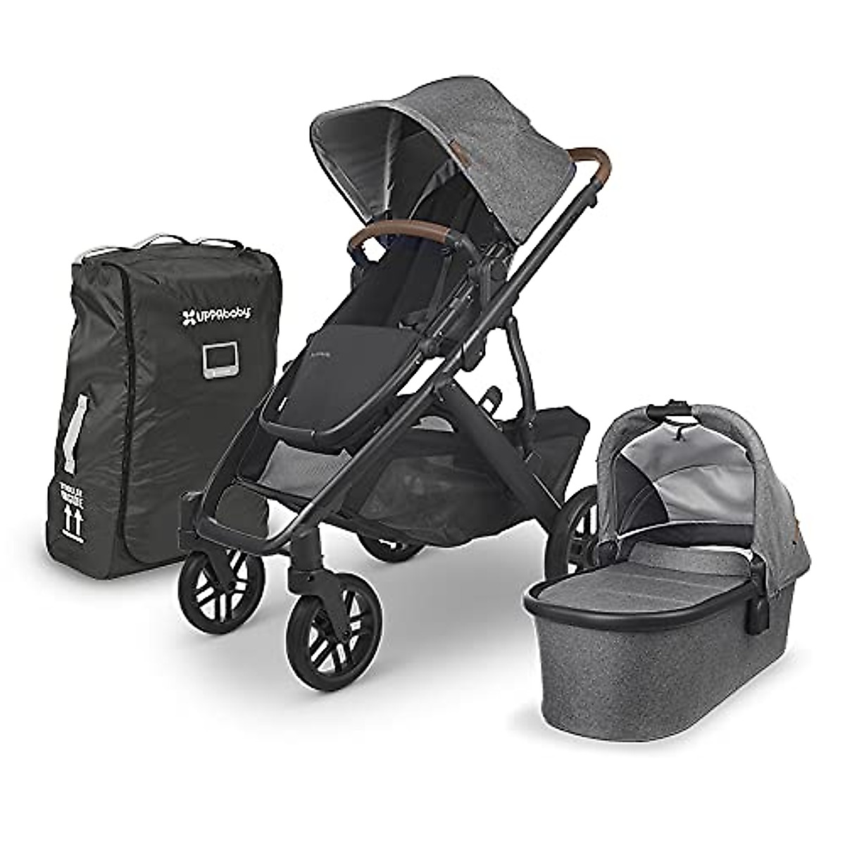 UPPAbaby Vista V2 Stroller - Greyson (Charcoal Melange/Carbon/Saddle Leather) + Travel Bag for Vista, V2, Cruz, V2