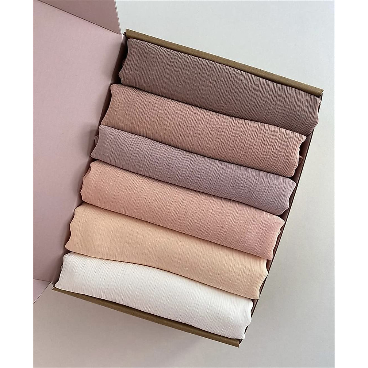 Hcclijo 5Pcs/Box Muslim Plain Crepe Hijab Heavy Chiffon Scarf Soft Shawls Crinkle Wraps Band Customize Box Foulard 23020175CX6