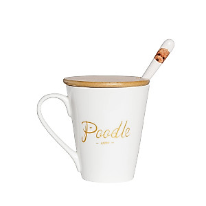 Pet Portrait Porcelain Water Cup w Lid & Spoon (Poodle(Red))