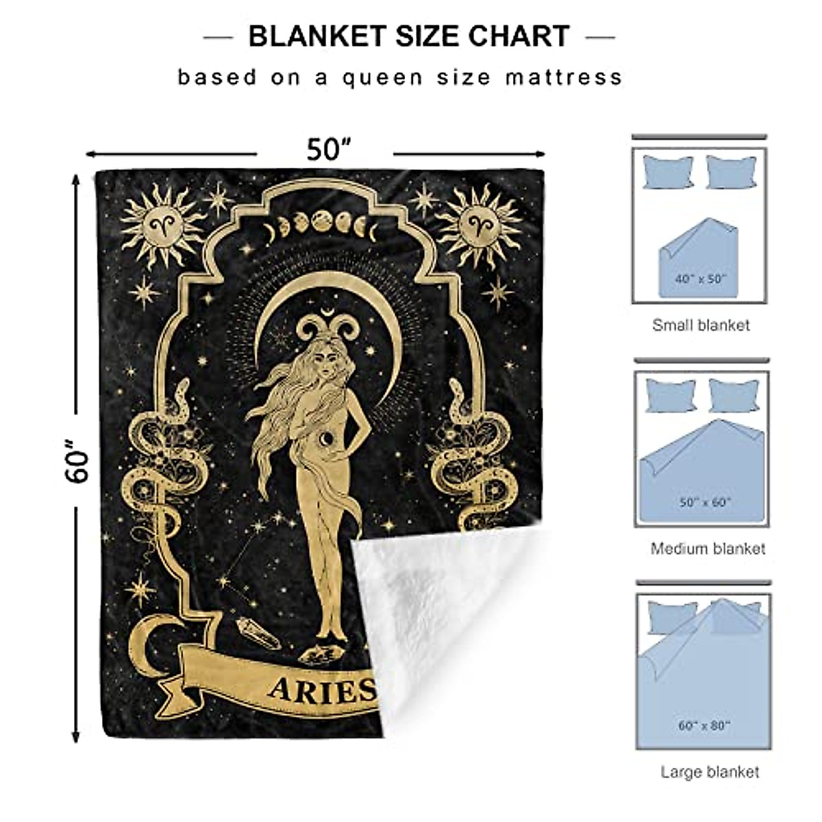 Aries Gifts for Women, Aries Zodiac Blanket 60"X50", Witchy Gifts,Aries Gothic Gifts Aries Astrology Decor Tarot Moon Constellation Soft Throw Blanket