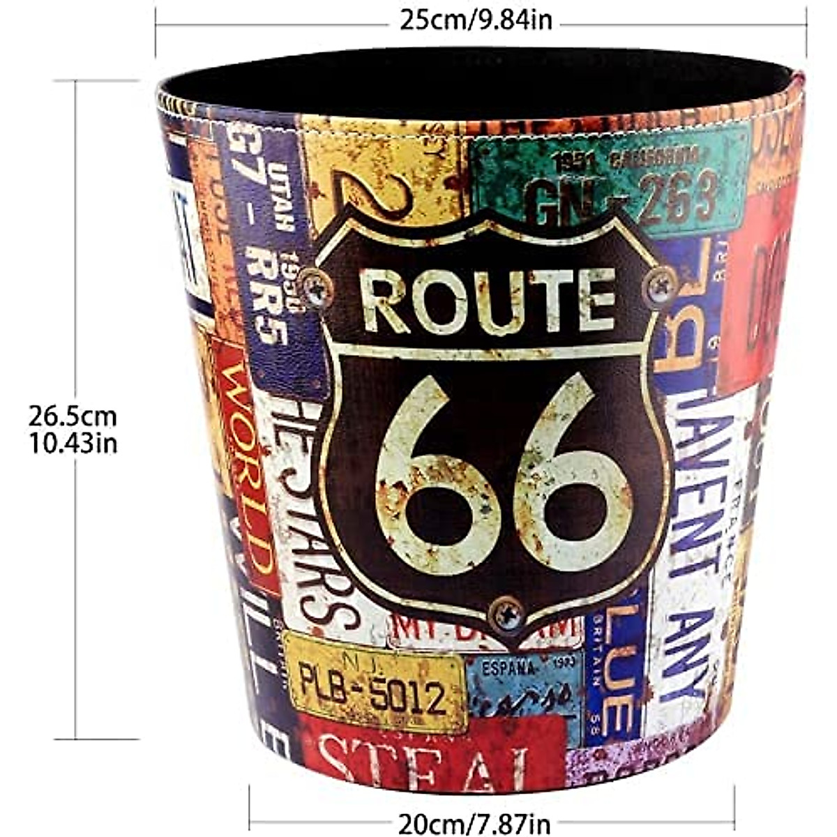 DUCHAOXIAN Leather Trash Can10L/2.64 Gallon,Waterproof Without Cover for Kitchen Yrash Cans，Bedroom Trash Can，Office Trash Can，Bathroom Garbage Can- Route 66 Trash Can