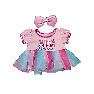 Birthday Princess w/ Bow Outfit Fits Most 14" - 18" Build-a-bear and Make Your Own Stuffed Animals
