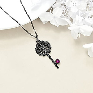 DAYLINLOVE Skull Necklace 925 Sterling Silver Black Skull Necklace Key Pendant Goth Necklaces Skull Key Jewelry Gift for Women