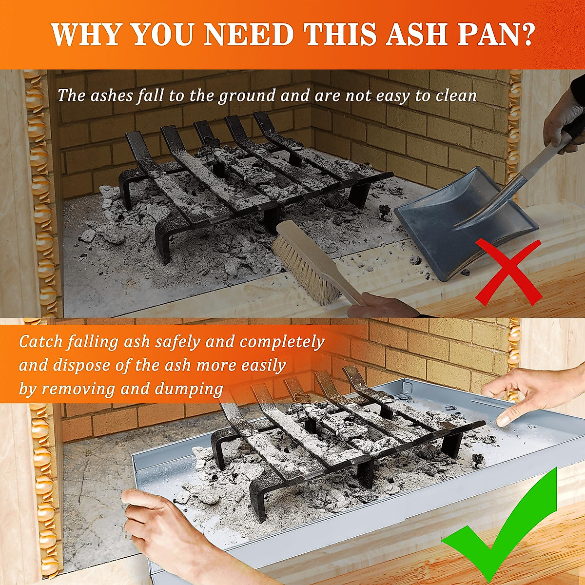 Hisencn Adjustable Fireplace Tray Ash Pan - Mess Free Ash Removal, Fireplace Ash Tray Expands from 22 Inches Up to 31-1/2 Inches, Powder-Coated Steel Fireplace Ash Pan for Ash Collection, Black