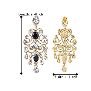 BriLove Wedding Bridal Dangle Earrings for Women Vintage Style Crystal Drop Hollow Filigree Chandelier Dangle Earrings Black Gold-Toned