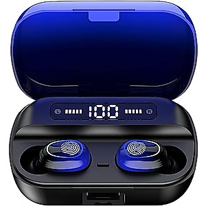 Kinganda Bluetooth Headphones True Wireless Earbuds Touch Control with LED Charging Case, IPX7 Waterproof, HiFi Stereo in Ear Earphones, Deep Bass Sports Ear Buds with Built-in Mic Blue