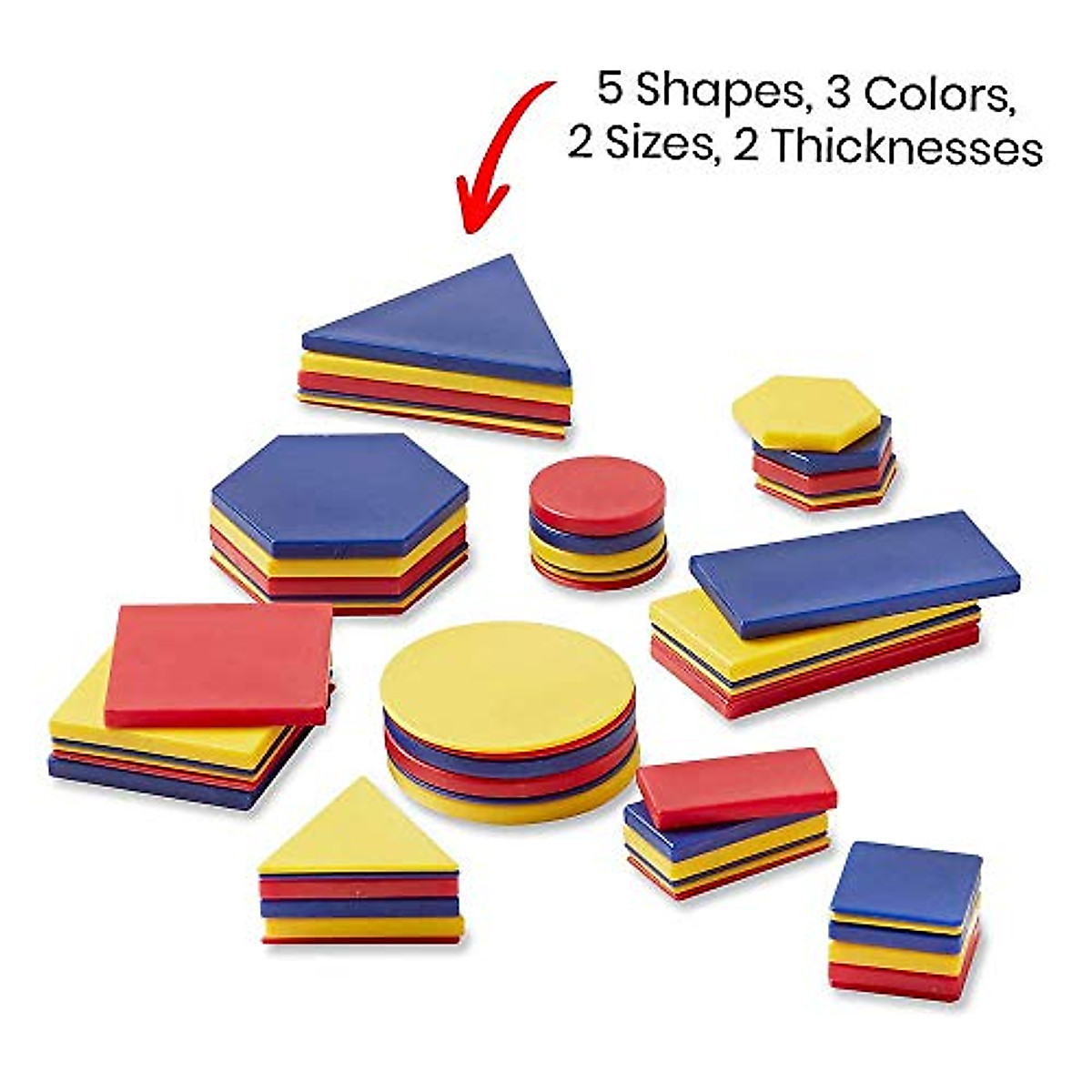 hand2mind Plastic Attribute Blocks Classroom Kit, Geometry Set, Preschool Learning, Manipulatives for Preschool, Montessori Math, Shapes for Toddlers, Home Schooling Materials Pre-K (Set of 6 Trays)