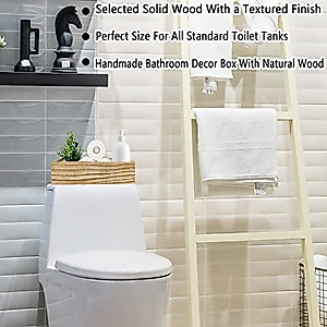 MOVNO Bathroom Decor Box, Wooden Toilet Paper Holder with Artificial Potted Plant, Toilet Tank Box Toilet Paper Storage Basket with Handles, Rustic Home Decor for Bathroom Kitchen Living Room