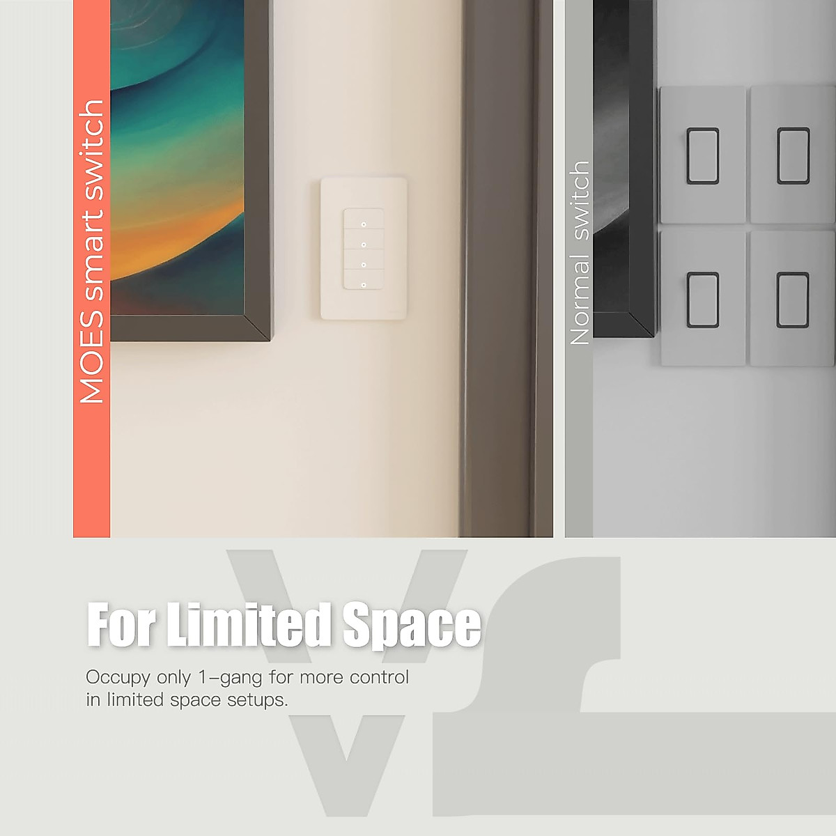 MOES Smart Double Light Switches, 2.4GHz Wi-Fi 2 Gang Single Pole Switch, Netural Wire Required, Inteligente Switch Combo Work with Alexa Google Assistant, Remote Controlgle Assistant, Remote Control