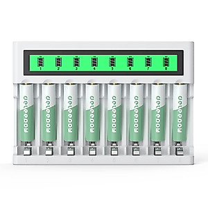 Deleepow 1100mAh Ni-MH AAA Rechargeable Batteries High Capacity 8 Pack AAA Batteries and 8-Bay AA AAA Individual Rechargeable Battery Charger