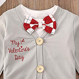 Infant Baby Boy Valentines Day Clothes My First Valentines Day Romper Bodysuit Pants Outfits Set 3PCS (Valentine's Day, 0-6M)