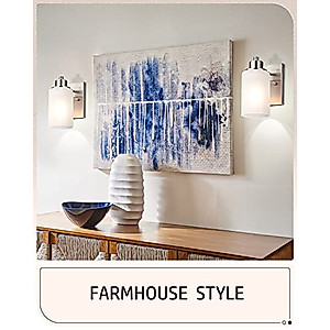 2-Pack Modern Bath Vanity Light Fixture 1-Light, Indoor Bathroom Wall Sconces for Living Room, Porch, Bedside, Brushed Nickel Finish with White Frosted Glass Shades Wall Mounted Lights