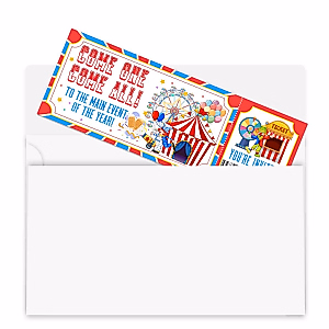 Simimi art Circus Ticket Invitations, Vintage Circus Party, Circus Ticket Birthday Party Invitation, 30 Ticket 30 Envelopes