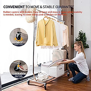 FSUON 450LBS Clothing Garment Rack, Extendable Single Rod Clothes Rack with Wheels & Base, Heavy Duty