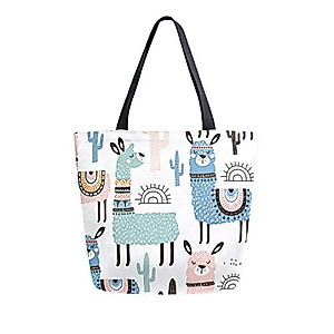 SUABO Llama Canvas Tote Bag Large Women Reusable Shopping Grocery Bag, Casual Shoulder Bag Handbag for Mom's Gift Outdoors