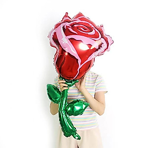 DUXUANT 5 pcs Giant Red Rose Flower Balloons 37 Inch | Rose Shaped Foil Balloons for Romantic Wedding Valentine's Day Mother's Day Graduation Birthday Baby Shower Party Decoration