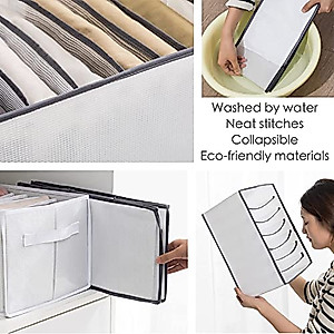 2 Pcs Wardrobe Clothes Organizer with Support Board- Foldable Mesh Closet Storage Large 7 Grids Divider Drawer Organizers Washable Compartment Box for Jeans T-shirt Pants Legging (L-7Grids), White