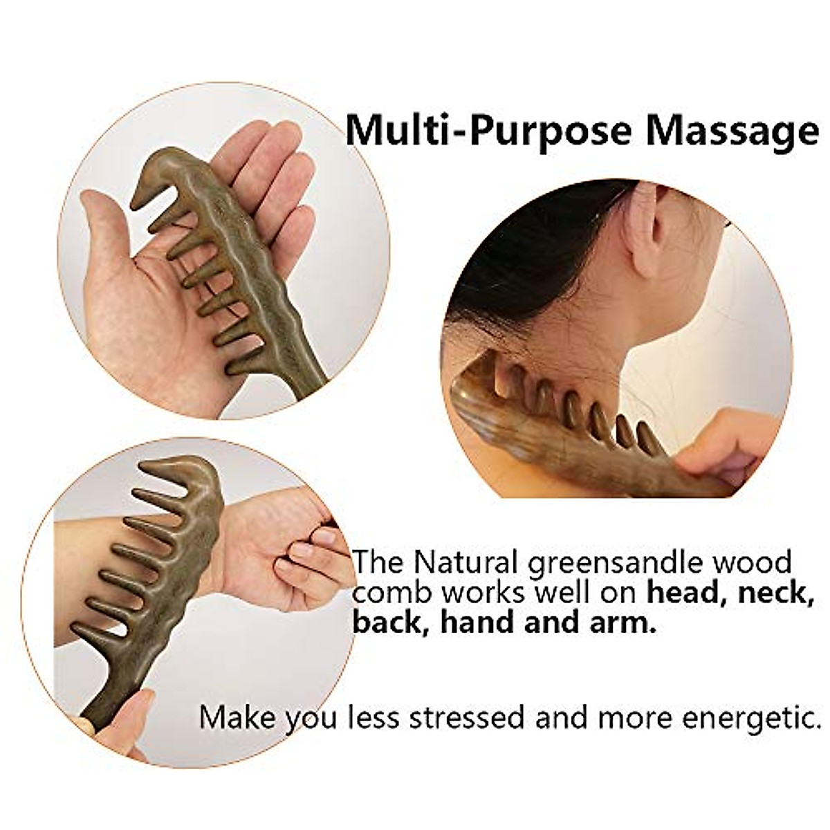 Sitronugras Wood Large Wide Tooth Hair Comb For Thick Curly Hair Head Scalp Massage No Static Green Sandalwood Hair Pick Wooden Comb for Men and Women with free storage pouch