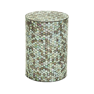 Deco 79 Mother of Pearl Shell Geometric Handmade Side End Accent Table, 14" x 14" x 20", Multi Colored