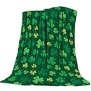 Singingin Super Soft Cozy Bed Fleece Blanket Throw St. Patrick's Day Clover Dark Green Background 39×49inch Fuzzy Plush Lightweight Couch Blankets Microfiber Provides Comfort and Warm All Season