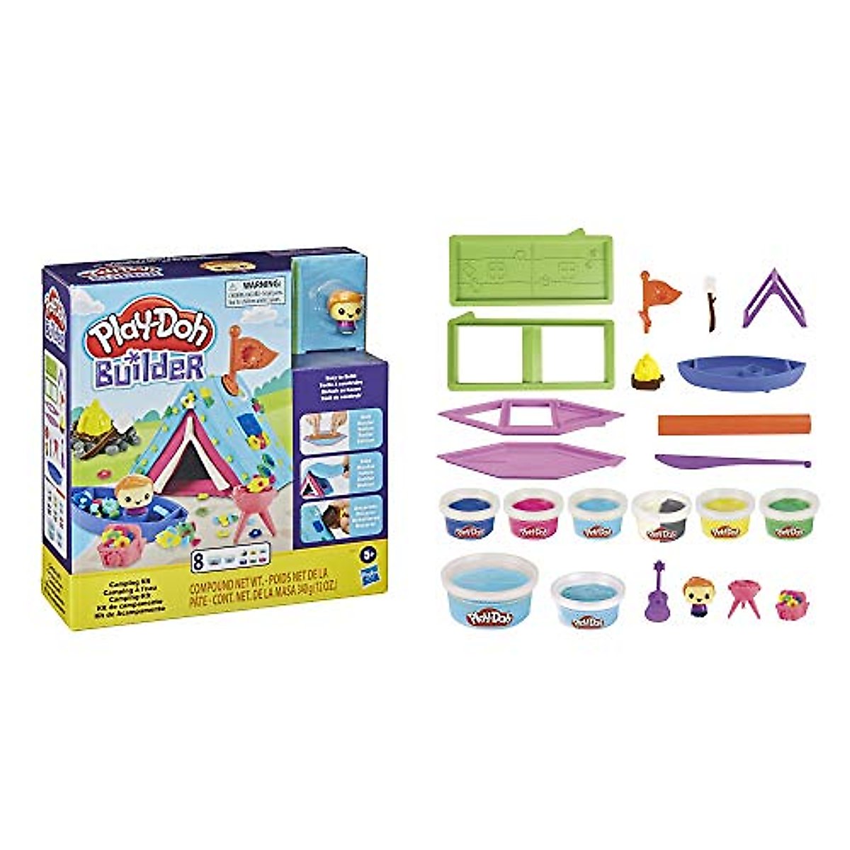 Play-Doh Builder Camping Kit Building Toy for Kids 5 Years and Up with 8 Cans of Non-Toxic Modeling Compound - Easy to Build DIY Craft Set