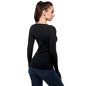 AmélieBoutik Women V Neck Raglan Long Sleeve Ribbed Pullover Sweater (Black X-Small)