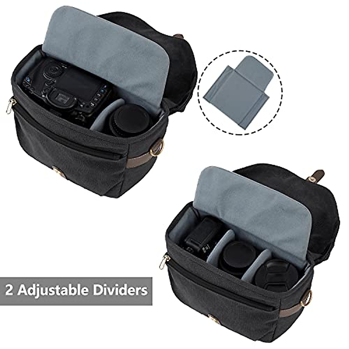 BAGSMART Camera Bag, SLR DSLR Canvas Camera Case, Vintage Padded Camera Shoulder Bag with Rain Cover for Women, Men, Black