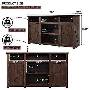 SinCiDo Farmhouse TV Stand for TVs Up to 80 inches, 39" Tall Highboy Entertainment Center w/Barn Door, Large Wood Rustic TV Console Cabinet w/Adjustable Shelves for Living Room, 70inch, Brown