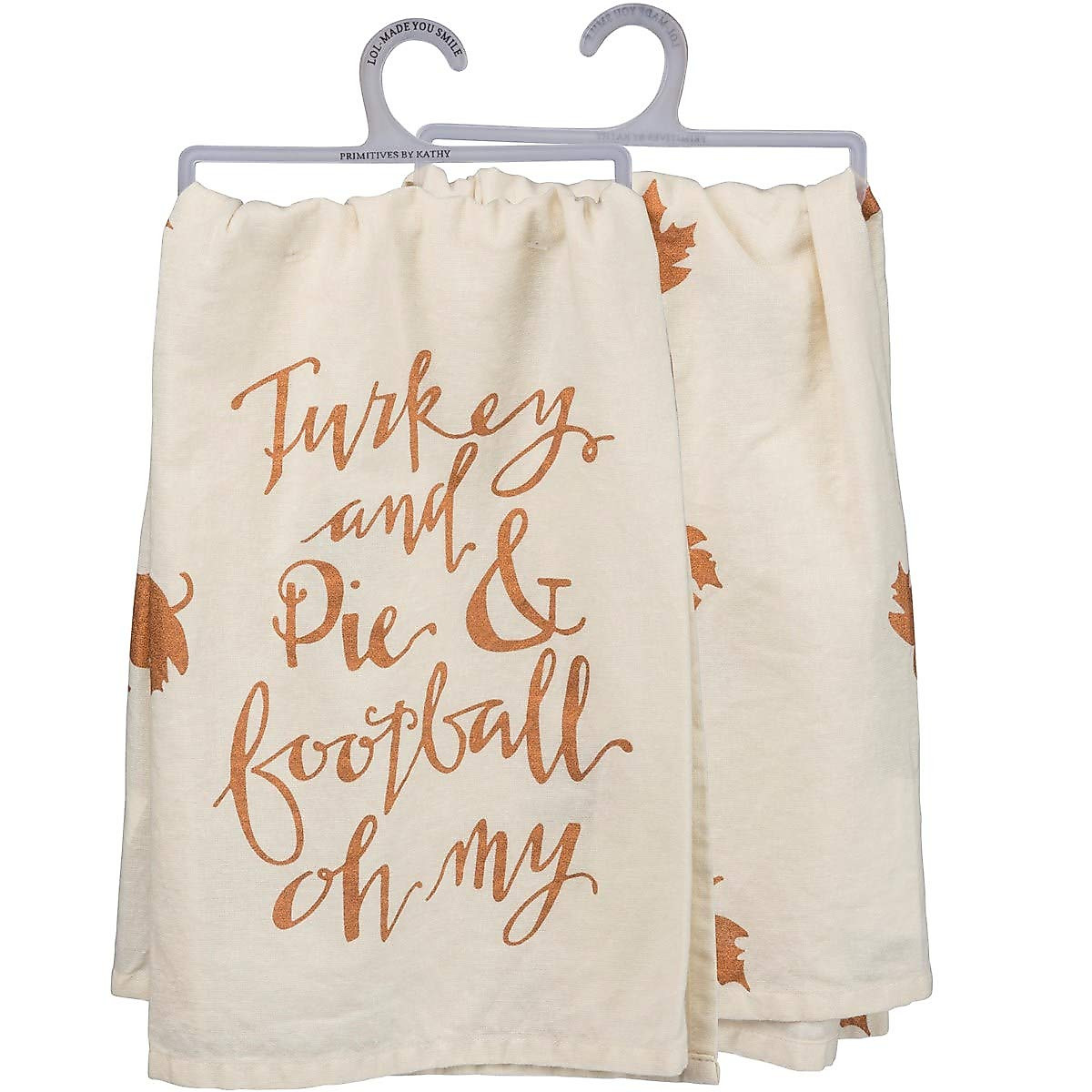 Primitives by Kathy - 31612 Hand-Lettered Fall-Inspired Dish Towel, 28 x 28-Inch, Turkey and Pie & Football