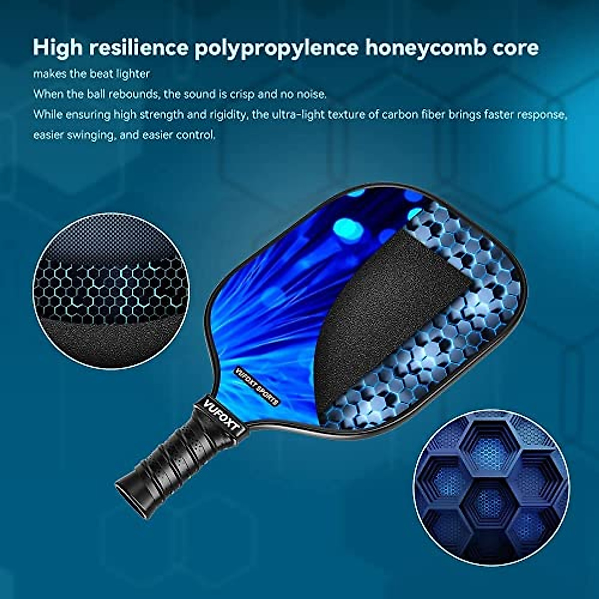 VUFOXT Pickleball Paddles Set of 2 , 99.99rbon Fiber,Graphite Honeycomb Core Graphite Face Cushion Comfort Grip 4.8In Grip, Lightweight Racquets with 4 Pickle Balls 1 Table Tennis Bag(Starry Blue)