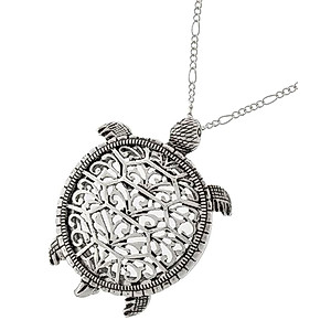 Artisan Owl Sea Turtle Magnifier Magnifying Glass Sliding Top Magnet Pendant Necklace, 30" (Silver Tone)