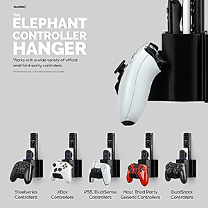 BRAINWAVZ The Elephant - Game Controller & TV Remote Control Wall Mount Holder, Adhesive & Screw In, Universal Design for Xbox ONE PS5 PS4 PC Gamepads, Reduce Clutter
