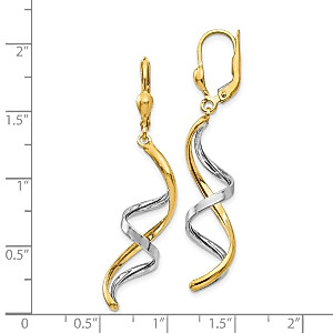 14K Two Tone Gold Spiral Drop Dangle Earrings