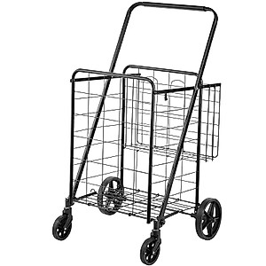 VEVOR Folding Shopping Cart, Jumbo Grocery Cart with Double Baskets, 360° Swivel Wheels, Heavy Duty Utility Cart, 110 LBS Large Capacity Utility Cart for Laundry, Shopping, Grocery, Luggage