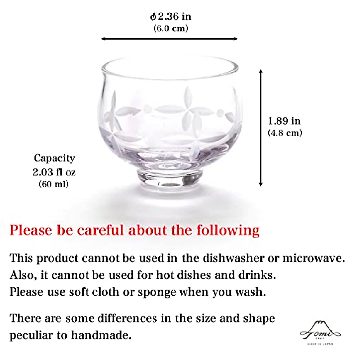 Tomi Craft, Otaru Kiriko Ochoko, Japanese Sake Cups, Beautiful Cut Glass, Craftsmen in Otaru Hokkaido, Hand Made in Japan, Tomi Glass OG101 (Pink)