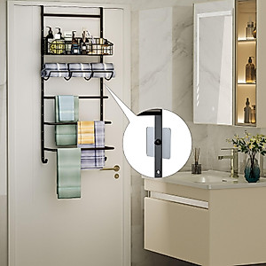 X-cosrack Adjustable Towel Racks for Bathroom Door Hanging, 5 Tiers Over The Door Towel Rack with Hooks, Bathroom Towel Holder Wall Mount for organizing Towels，Clothes