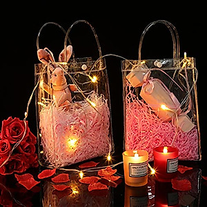 Clear PVC Gift Bags with Handles Reusable Plastic Wrap Tote Bags Transparent Shopping Bags for Christmas Party Favors Weddings Merchandise Retail Small Business, 9 x 6.7 x 2.6 Inches (25 Pieces)