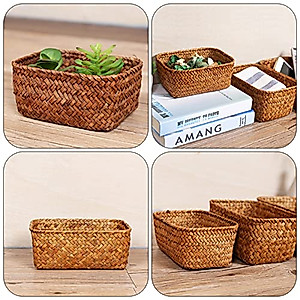 Cabilock 2pcs Braided Organization Tabletop Shelf Natural Daily Snack Toilet Decor Picnic Tank Use Hyacinth Seagrass Bucket Stationery Drawer Makeup, for Baskets Practical Weave Towel
