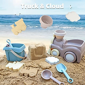 Aigitoy Beach Toys for Toddlers, Kids Sand Toys Includes Beach Bucket, Dump Train Toy, Sand Shovel, Rake, Small Watering Can and Bonus Mesh Bag Outdoor Tool Kit for Kids - Sandbox Toys with Gift Box