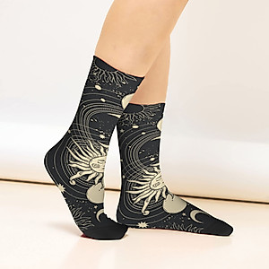AOWULA Moon and Sun Socks for Men/Women Gift Novelty Crew Funny Crazy Tube Socks