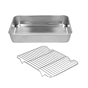 Roasting Pan with Floating Rack, Bakeware Nonstick Stainless Steel Roaster Rectangular Roaster Easy Clean for Cooking Baking(26.5 * 20.5 * 5CM)