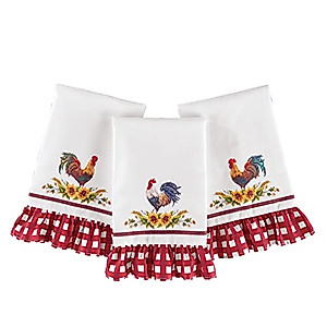 Collections Etc Roosters and Sunflowers Ruffled Hand Towels - Set of 3
