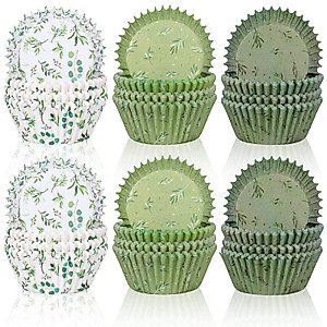 Whaline 600Pcs Greenery Cupcake Liners Eucalyptus Olive Leaf Baking Cups Sage Green Wedding Cupcake Wrappers for Baby Shower Wedding Bridal Showers Birthday Party Decorations