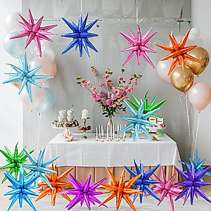 4D Explosion Star Balloon 14-Pointed Star Cone Balloon For Birthday Wedding Baby Shower Bridal Shower, 6 Pack 22'' Metallic Star Balloons Spike Balloon Fireworks Decoration Casino Disco Party Supplies
