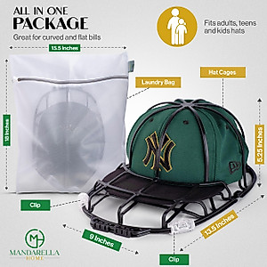 MANDARELLA HOME 3 Pack with Clips & Laundry Bag, Hat Washing Cage, Baseball Hat Washer for Washing Machine and Dishwasher, Baseball Cap Washer, Hat Washer Cage Fits Adult Teen & Kid Hats