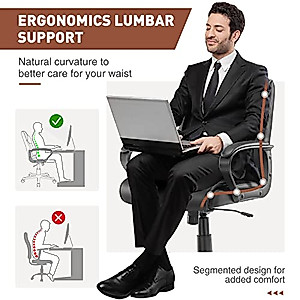 Mid-Back Office Computer Desk Chair with Armrests, Adjustable Height, 360-Degree Swivel, Lumbar Support, PU Leather, Black