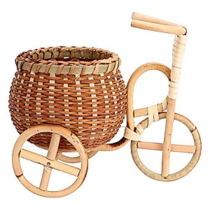 BESPORTBLE Handmade Samll Rattan Basket Bamboo Woven Storage Basket Tricycle Shape Flower Plant Basket for Home Wedding Desktop Ornament (Style 2)