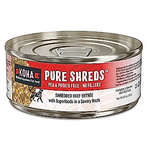 KOHA Pure Shreds Beef Entrée for Cats, Single Meat High Protein Wet Cat Food, 5.5oz Cans (Pack of 12)