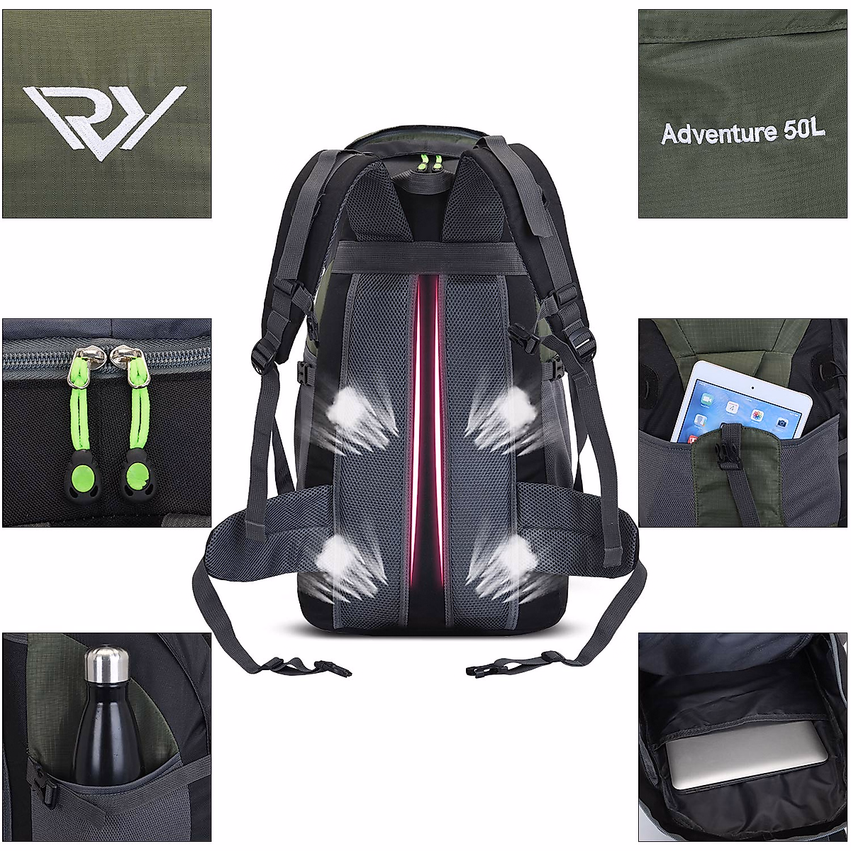 40L Hiking Backpack with Rain Cover, Waterproof Lightweight Daypack for Cycling Skiing Camping