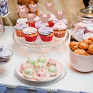 Gyufise 36Pcs Mouse Inspired Cupcake Toppers with Pink Bow Rose Gold Glitter Mini Mouse Cupcake Picks Decorations for Baby Shower Wedding Kids Birthday Party Supplies